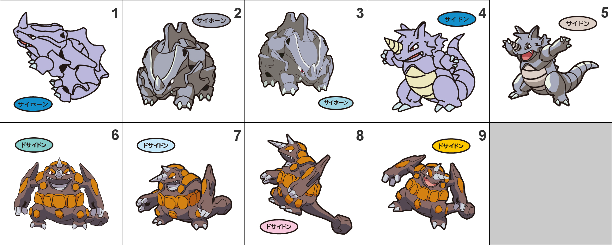111, 112, 464 Rhyhorn, Rhydon, Rhyperior Pan Stickers Pokemon · Splash ...