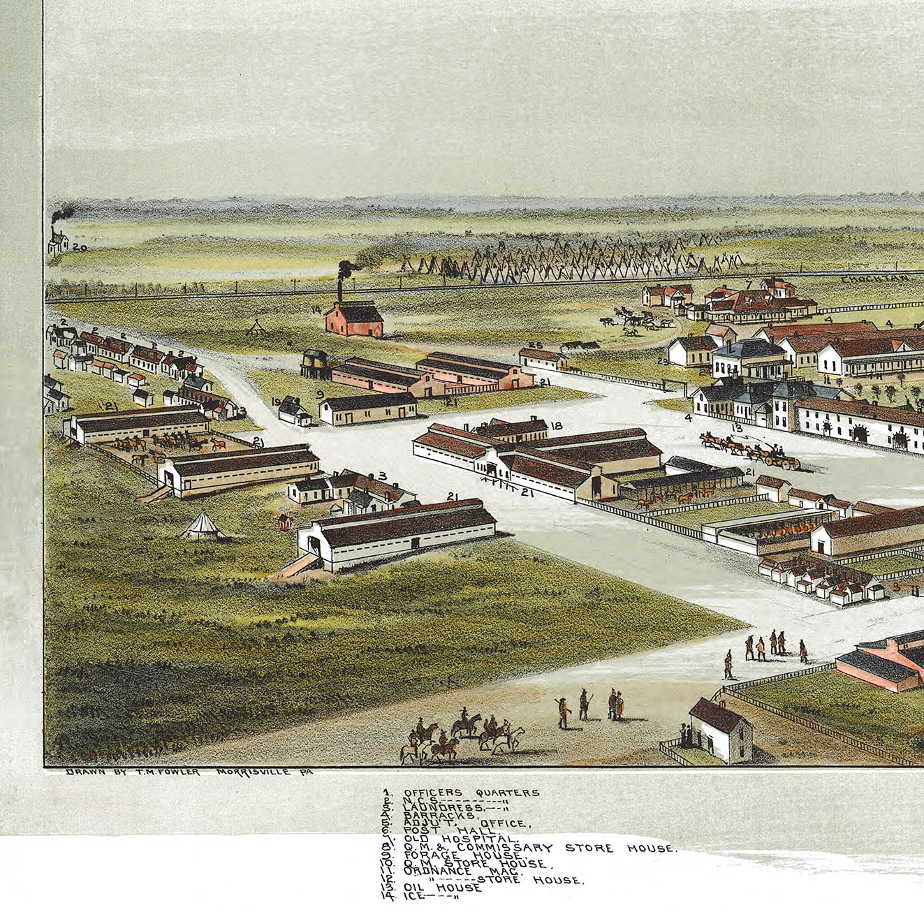 Fort Reno, Oklahoma in 1891 - Bird's Eye View Map, Aerial, Panorama map ...