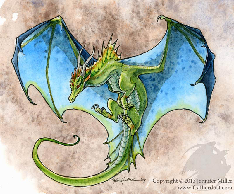 "Azure-Winged Dragon" Ink and Watercolor Painting · Featherdust Studio ...