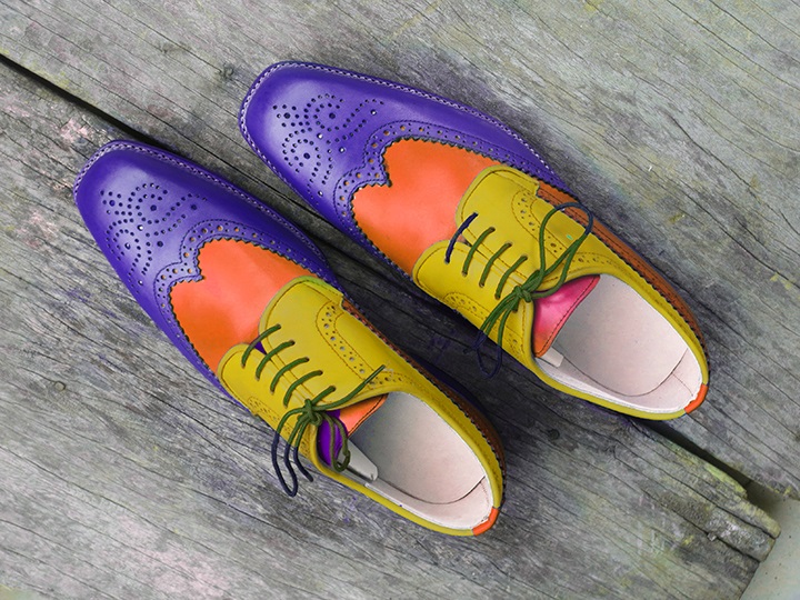 Handmade Multi Color Leather Shoes, Dress Leather Shoes Yellow Orange ...