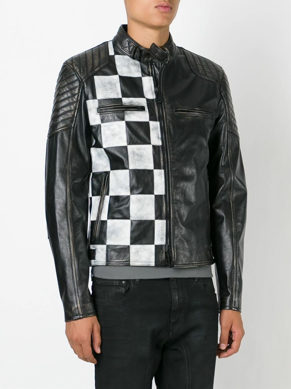 Checkers Men Leather Jacket Biker Leather Jacket Men Motorcyle Leather ...
